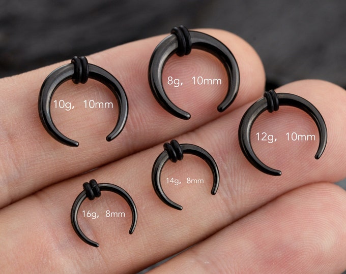 Black Steel Septum Pincher Ring Stretching Gauging Taper Horseshoe Gauges 00g 0g 1g 2g 4g 6g 8g ...