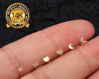 14k Solid Gold Nose Stud Mini Moon Goddess 20g Small Nose Ring Hypoallergenic Gold - Etsy