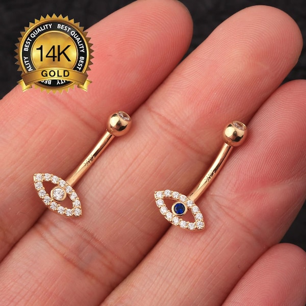 Evil Eye Solid Gold Belly Ring - Etsy