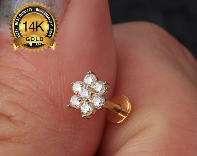 14k Solid Gold Threadless Push Pin Labret Stud/cartilage Earring/tragus ...
