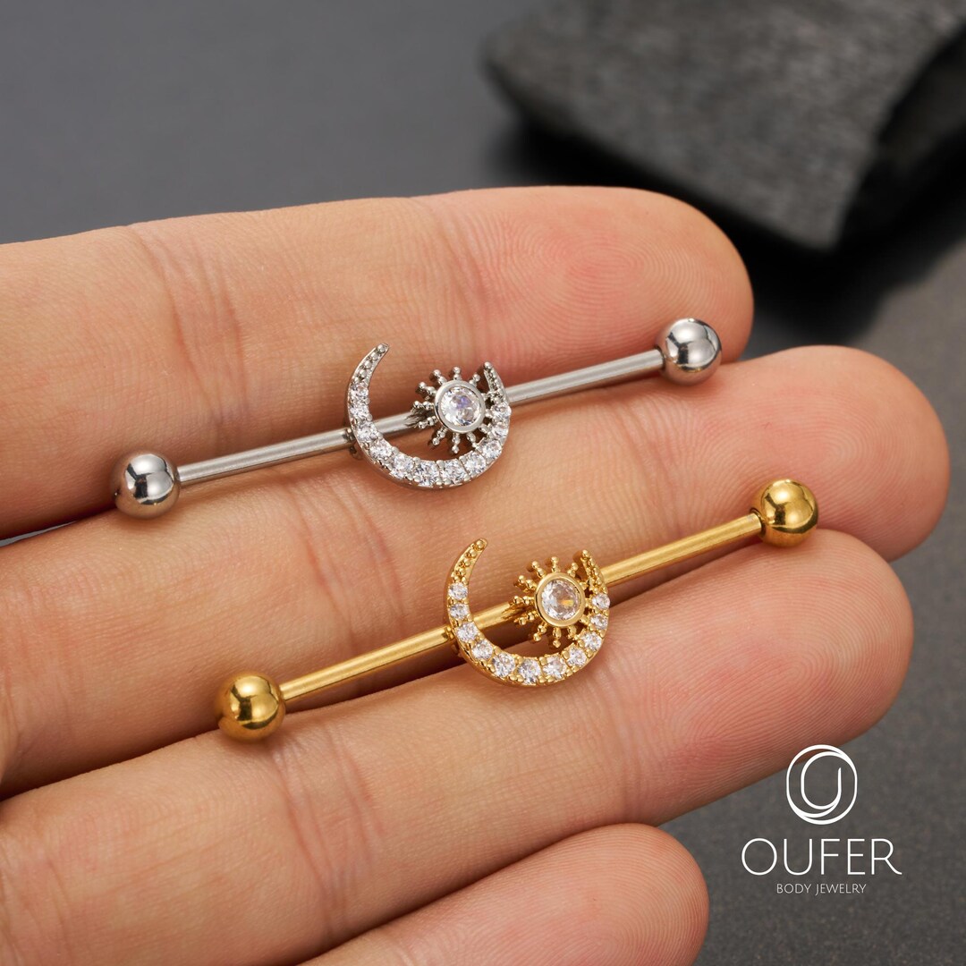 14G Moon&sun Industrial Barbell/scaffold Jewelry, Gold/silver - Etsy