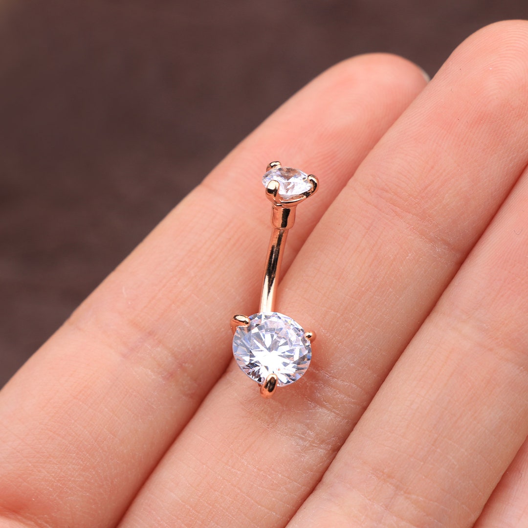 14G Internally Threaded CZ Belly Ring/faceted Round Belly Button ...