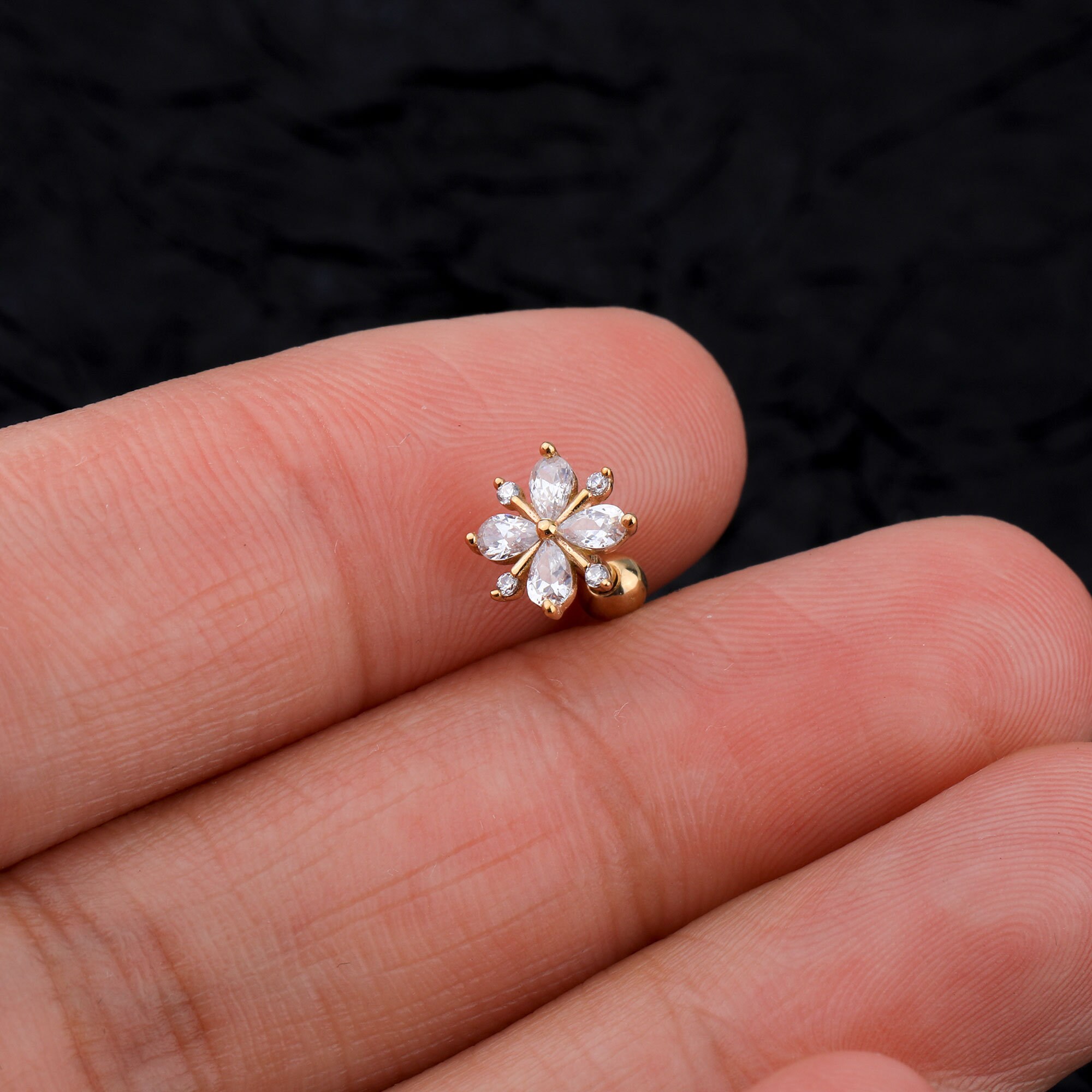 14K Solid Gold Flower Cartilage Piercing/helix Stud/rook Stud/tragus ...