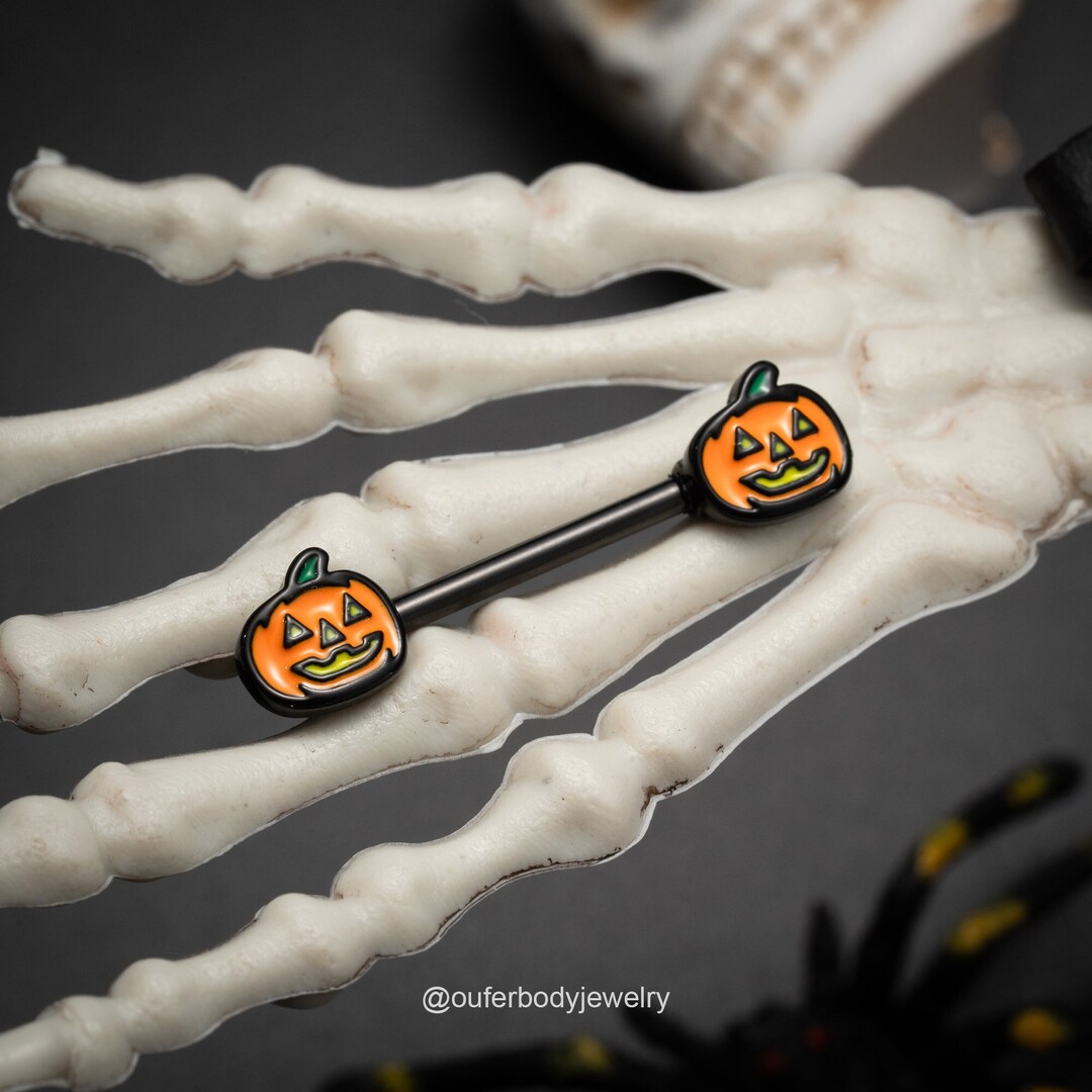 2 Pieces 14G Pumpkin Nipple Rings/halloween Jewelry/nipple Piercing ...