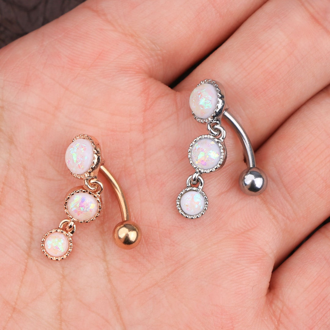 14G Surgical Steel Reverse Belly Ring/opal Belly Ring/navel Piercing ...