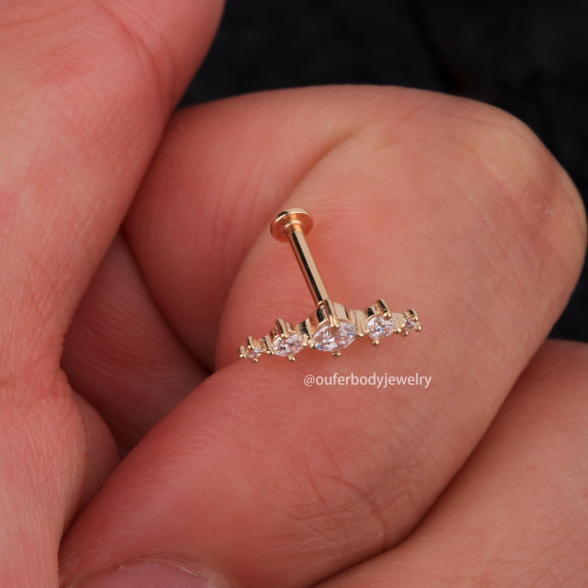 14K Gold Threadless CZ Curved Bar Piercing/inner Conch Piercing ...