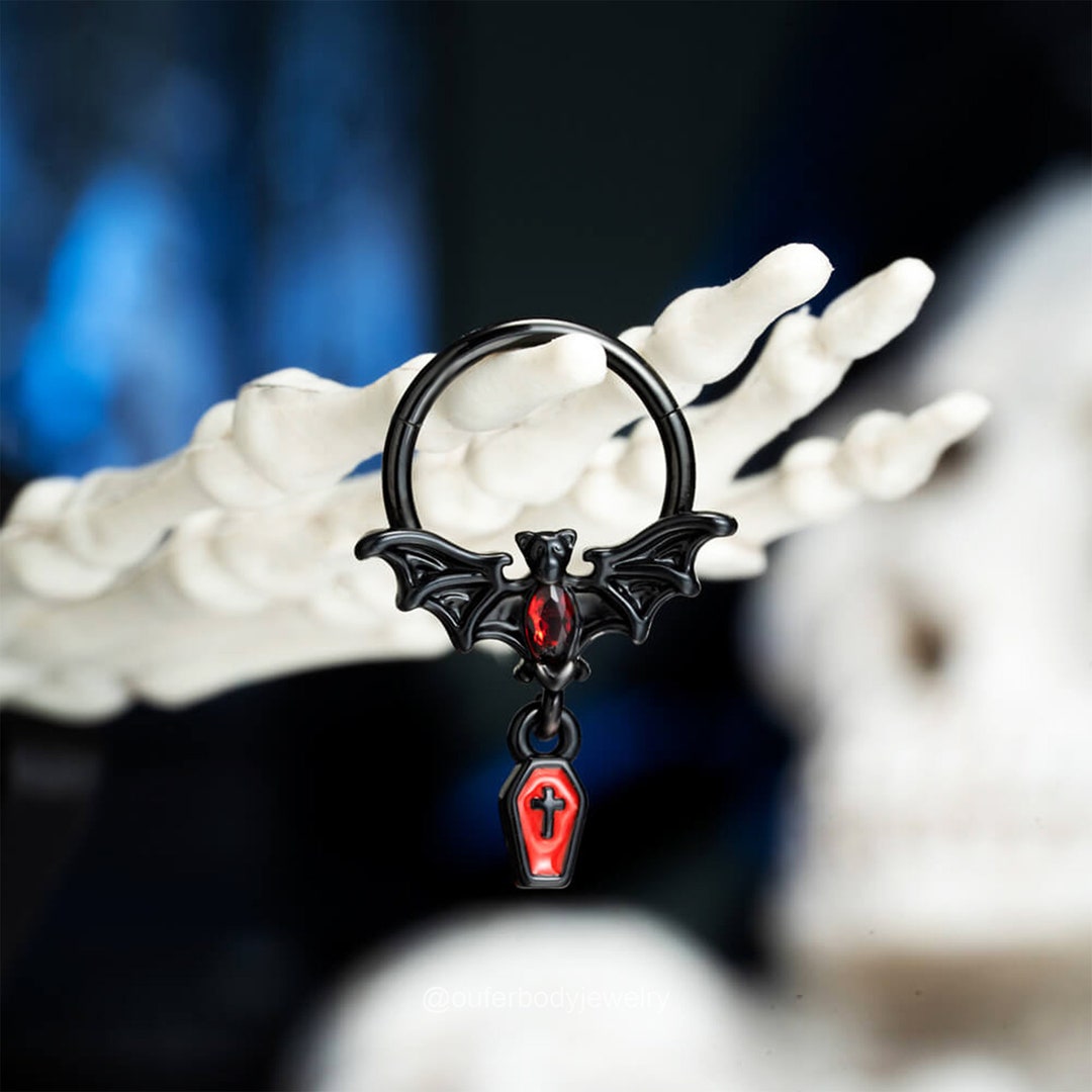 16G Bat Dangle Coffin Septum Hoop Ring/black Red Cartilage Earring ...