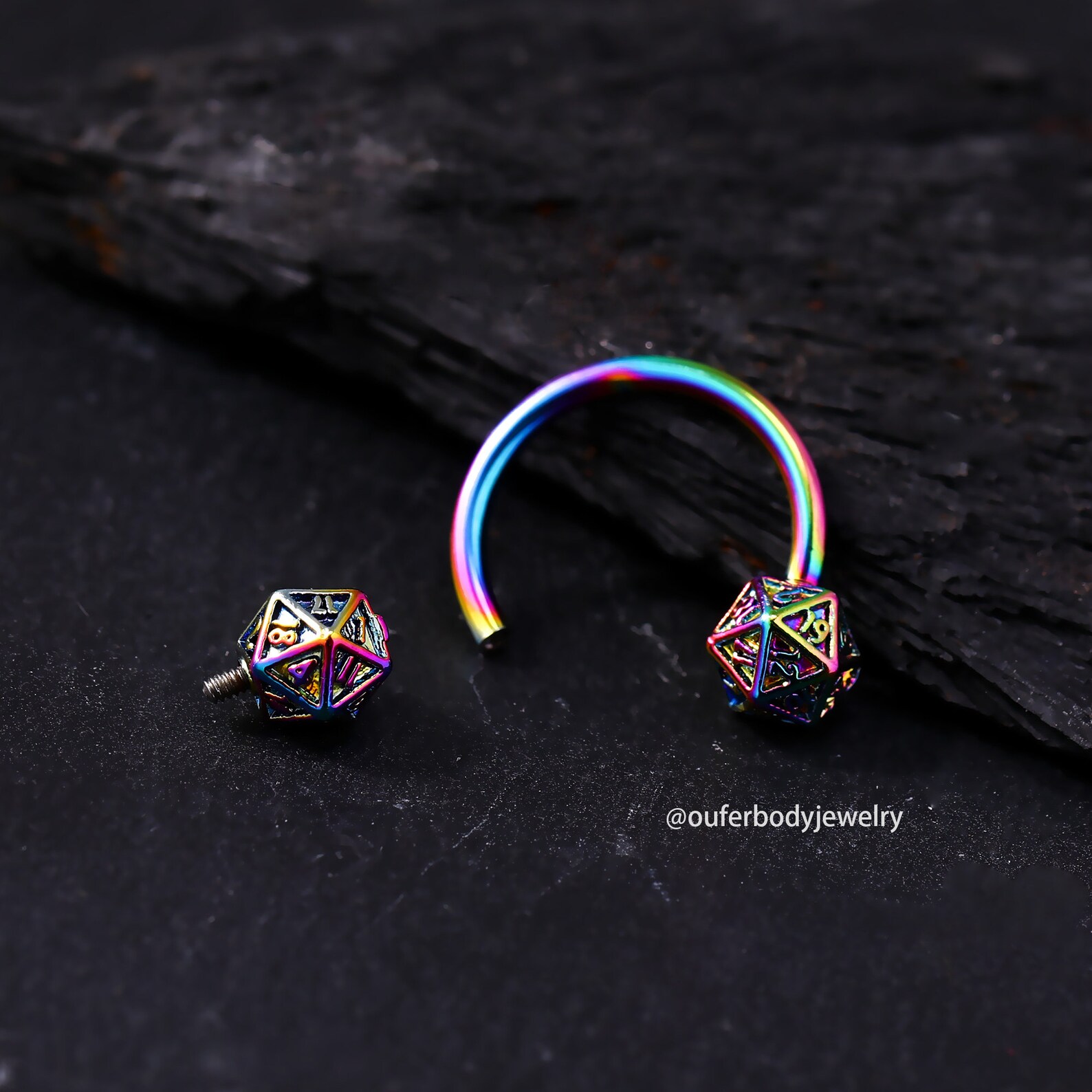 16G DND Dice Internally Threaded Septum Ring/horseshoe Ring/d20 Septum ...