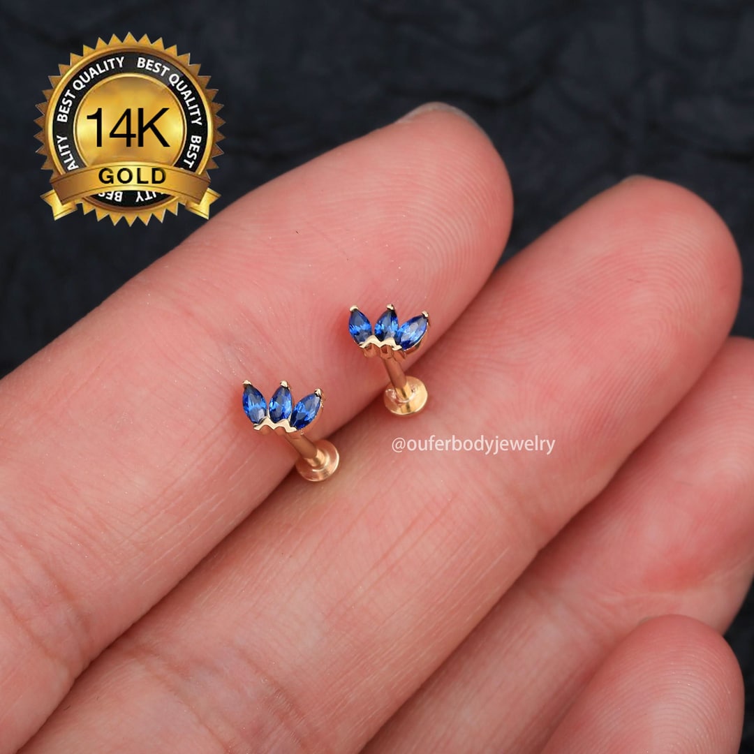 14k Solid Gold Threadless Crown Push-in Labret/conch,nose,helix ...