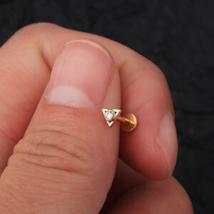 14k Gold Threadless Push Pin Labret Stud/triple Threadless Nose Stud ...