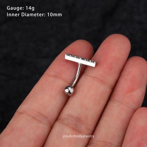 14G Rectangular Floating Belly Ring/cz Sparkly Belly Piercing/reverse ...