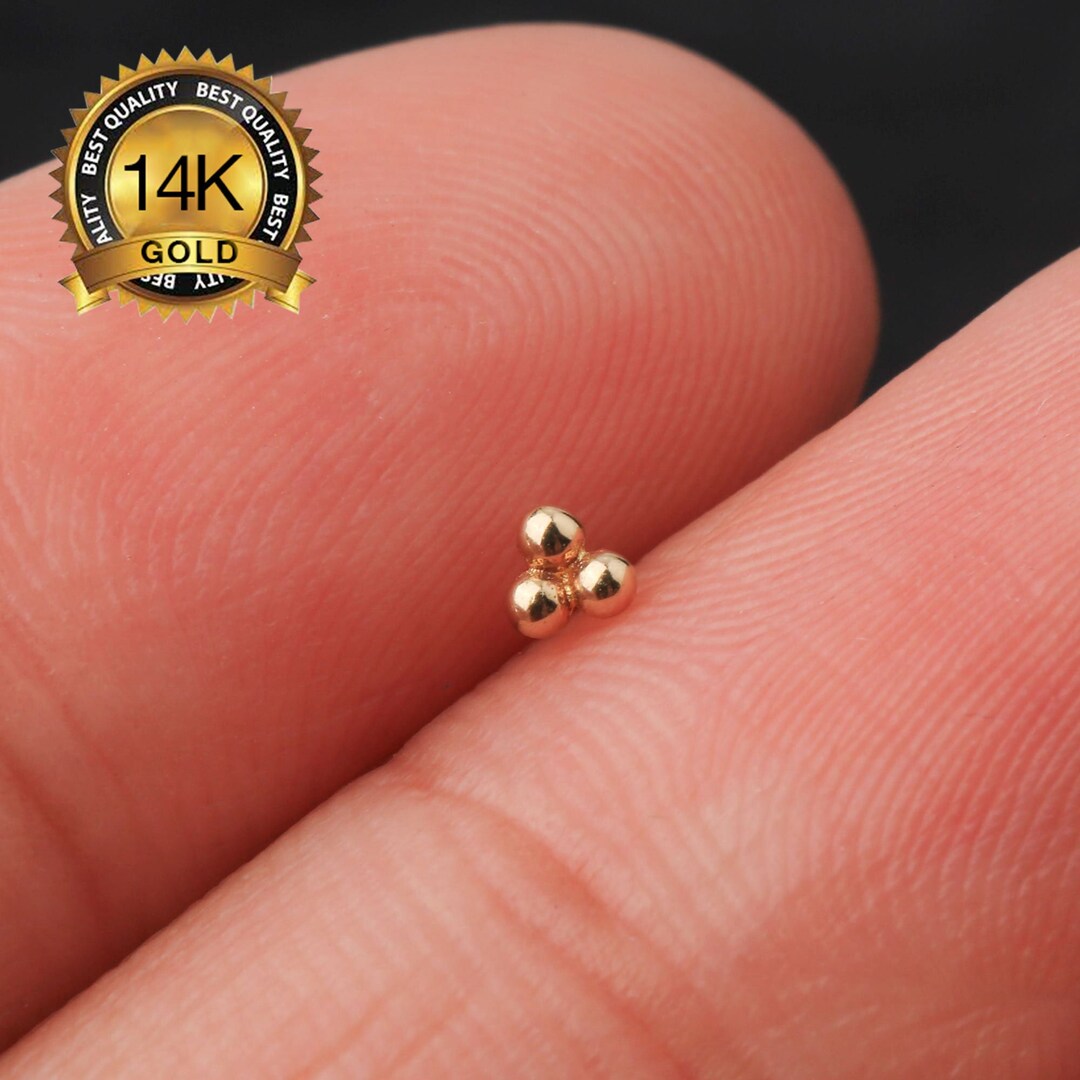 14K Gold Tiny Trinity Ball Threadless Push Pin Labret Stud/tribead ...
