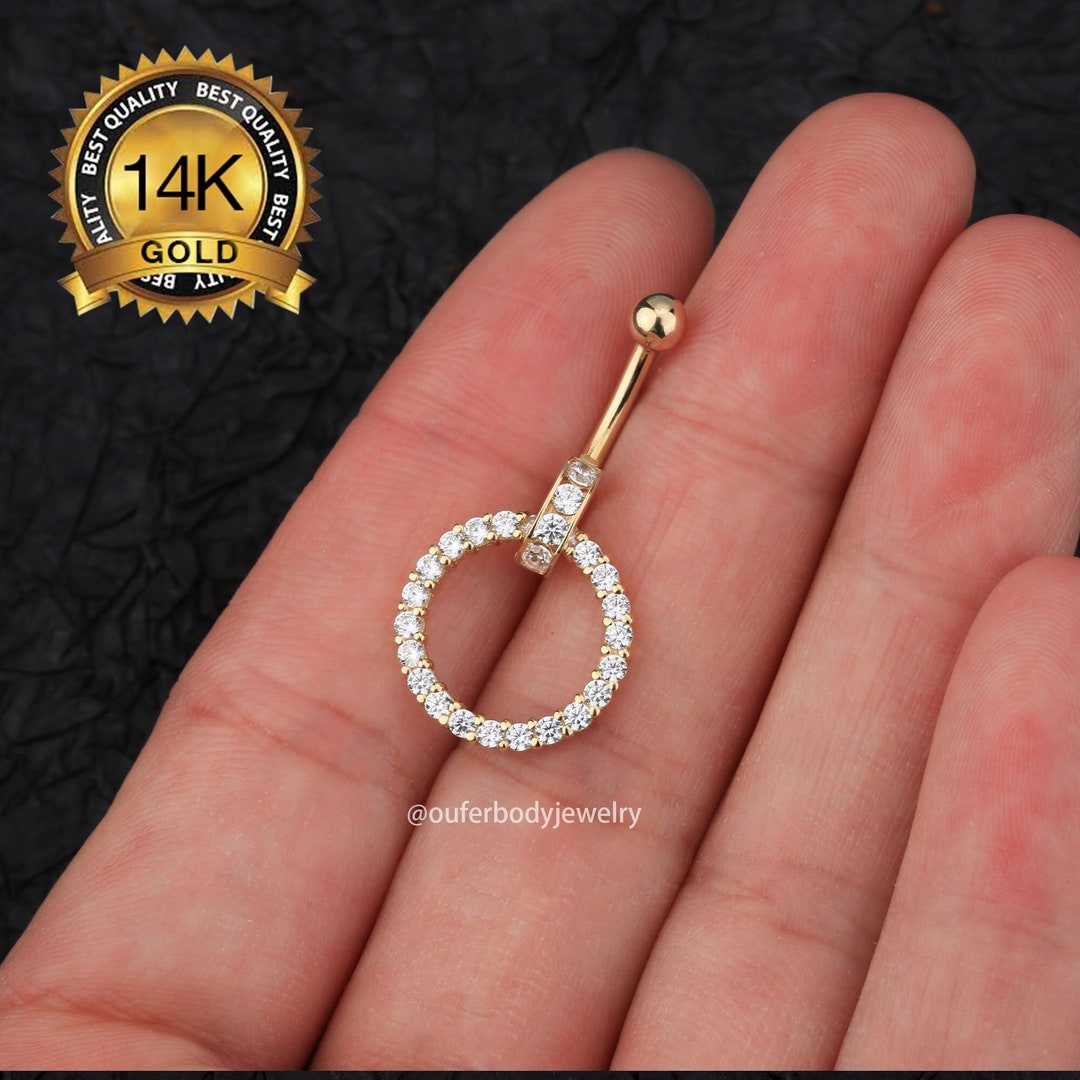 14K Solid Gold Detachable Belly Rings/14g Dangle Belly Button Rings ...