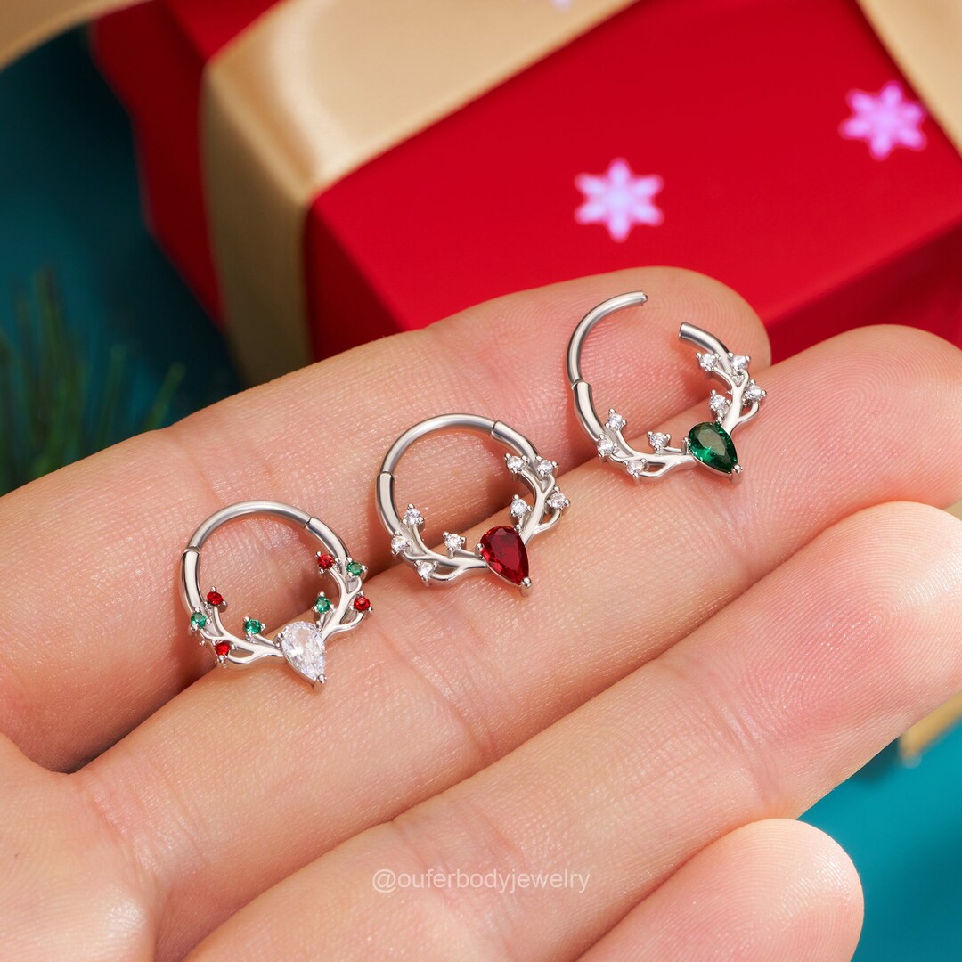 16G Antler Colorful Gem Septum Ring/daith Earring/teardrop CZ Cartilage ...