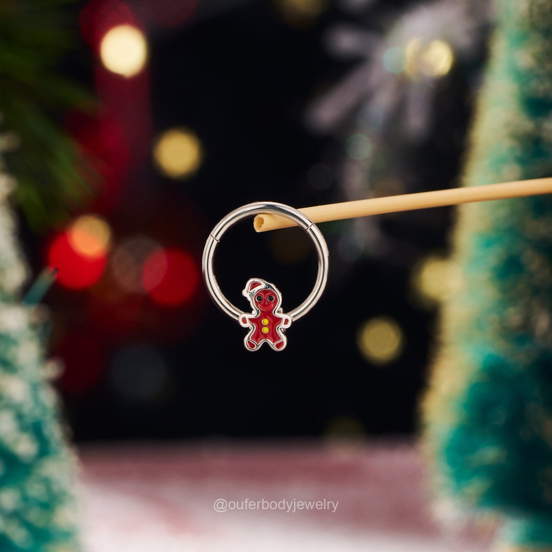 16G Christmas Gingerbread Man Hinged Segment Septum Ring/daith Hoop ...