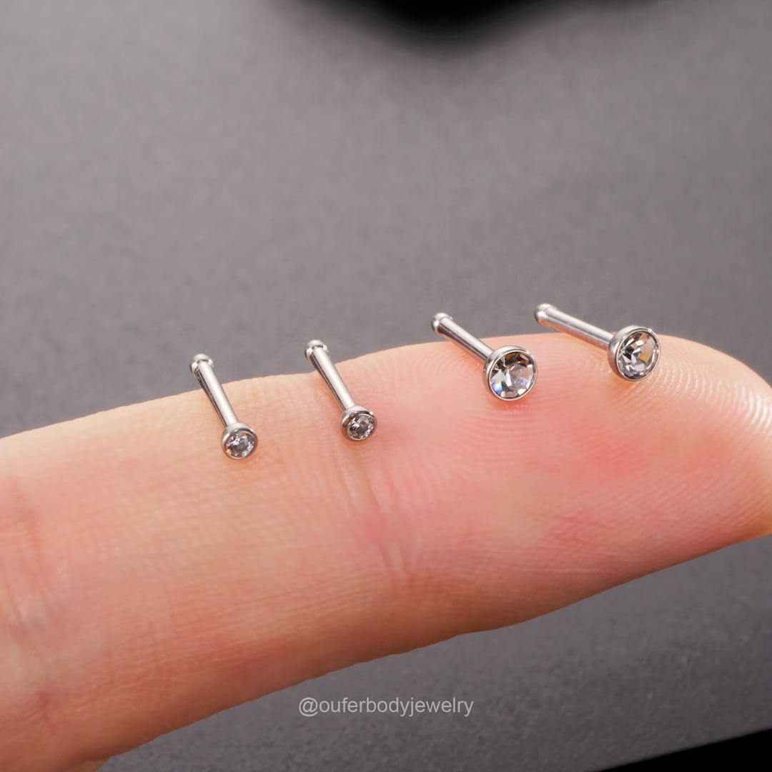 2 Pcs 20G 18G Implant Titanium Tiny Bezel CZ Nose Bone/2mm 3mm Gems ...