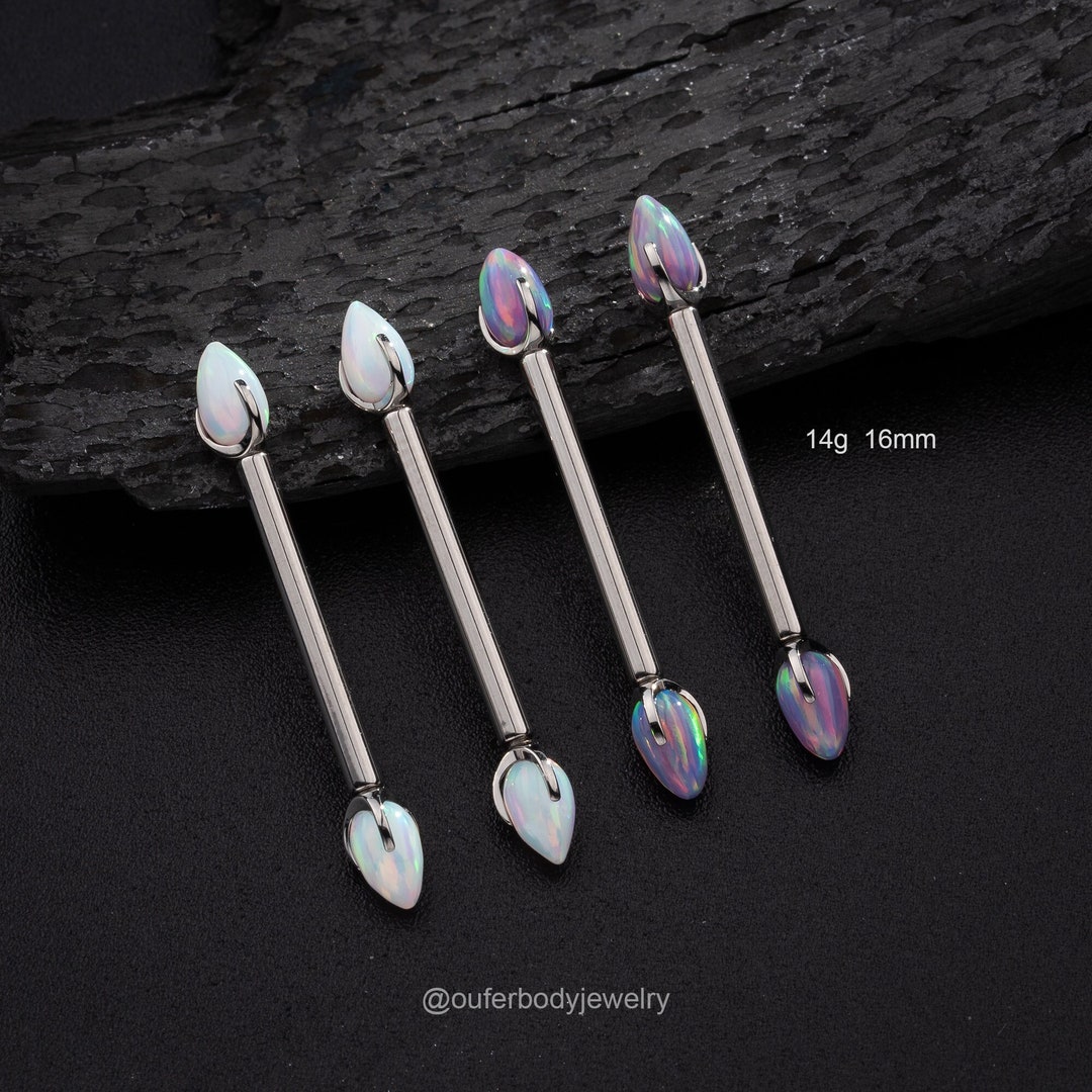 14G 2PCS Titanium Internally Threaded Opal Nipple Rings/bridge Piercing Jewelry/spike Opal ...