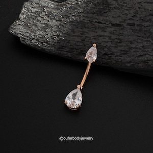 14G 316L Stainless Steel Crystal Teardrop Belly Button Ring/silver/rose Gold Navel Ring/belly ...