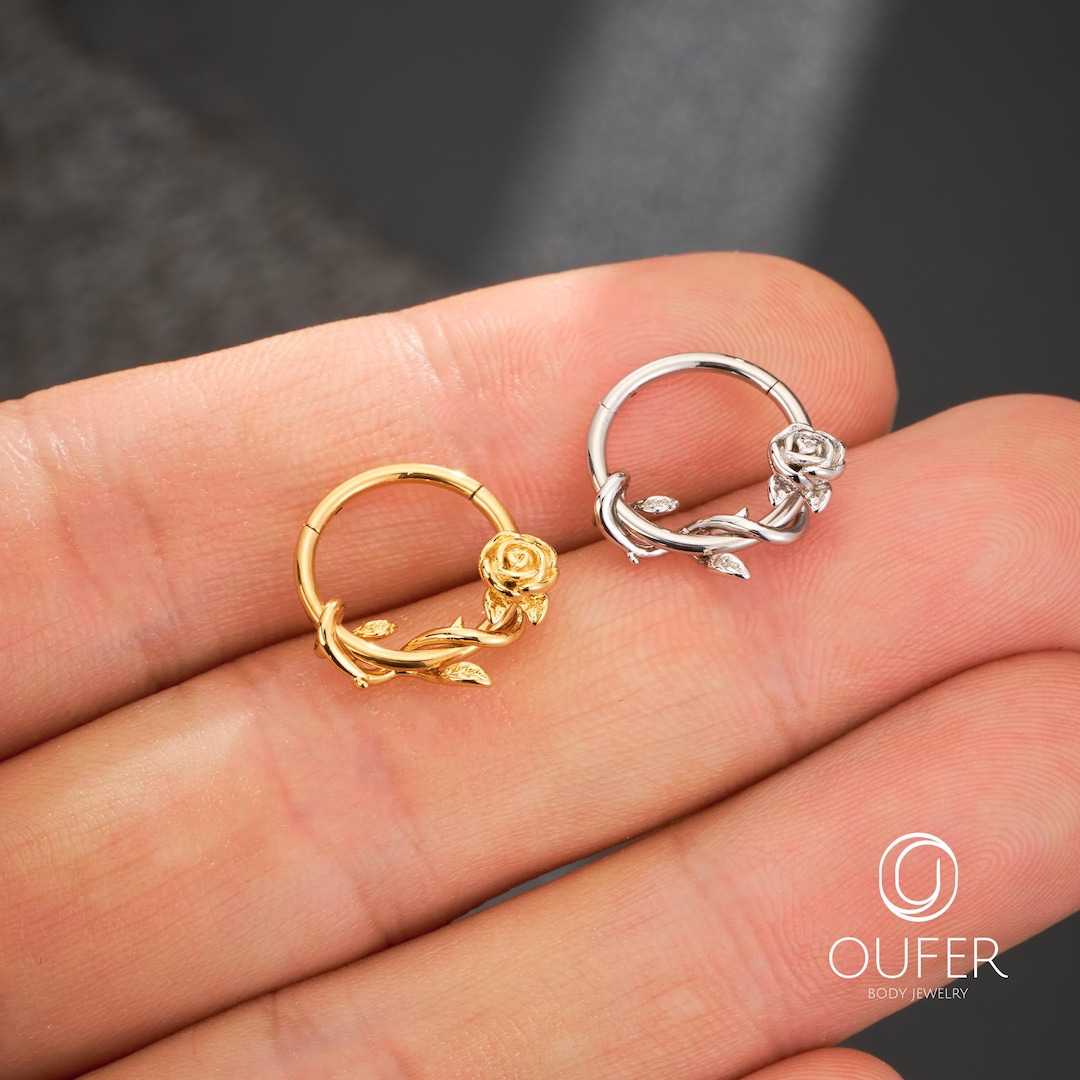 16G Thorned Rose Flower Septum Ring/floral Septum Clicker/daith Earring ...