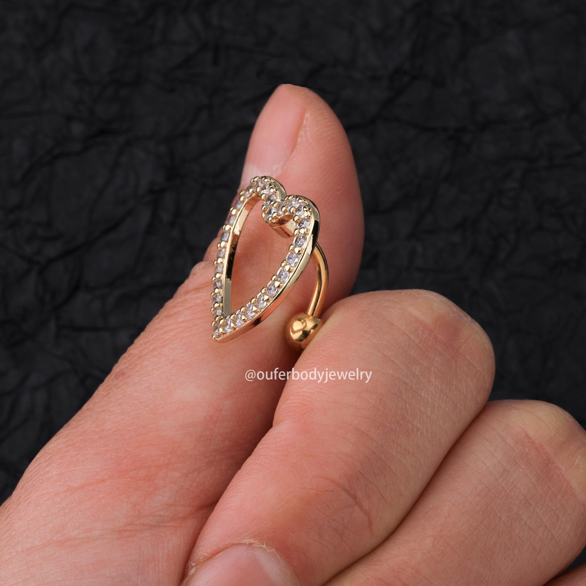 14G Gold Heart CZ Reverse Belly Ring/cz Sparkly Belly - Etsy