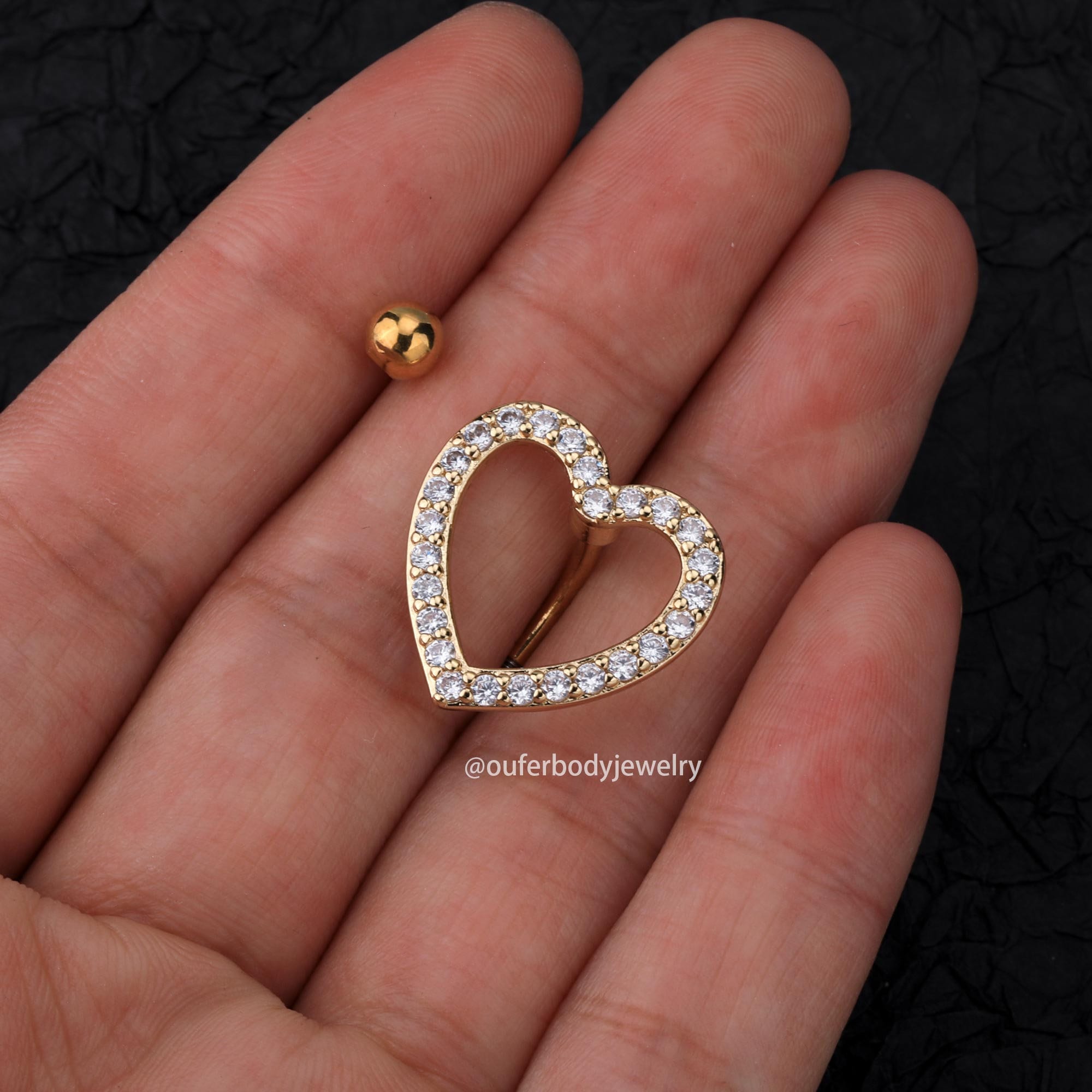 14G Gold Heart CZ Reverse Belly Ring/cz Sparkly Belly - Etsy