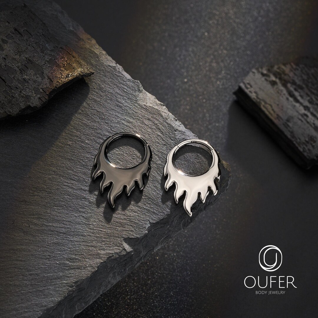 16G Titanium Flame Septum Ring/hinged Segment Clicker/black Fire Septum ...