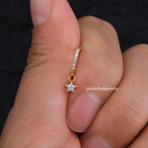 16G CZ Dangle Star Daith Hoop/cartilage Hoop/helix Hoop/huggie Hoop ...