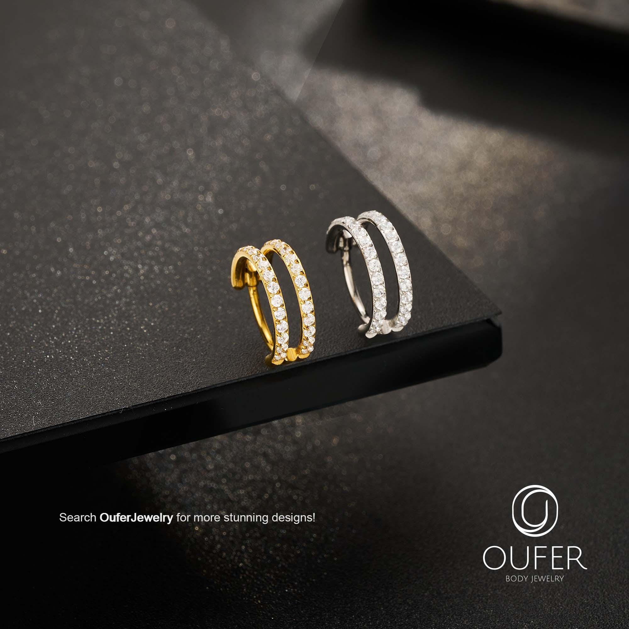 20G Double Row CZ Hoop Nose Ring-dainty Hoop Earring, Silver/gold - Etsy