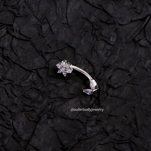 16G Silver Flower Sparkle Curved Barbell/rook Earring/eyebrow - Etsy