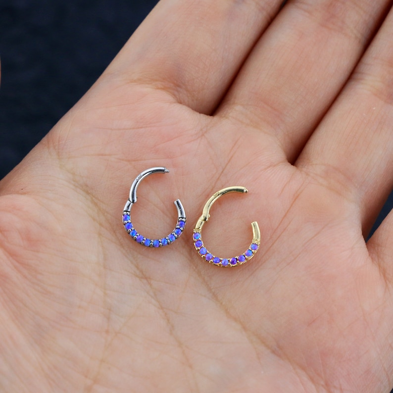 14K Solid Gold Purple Opal Cartilage Hoop/daith Earrings/septum Ring ...