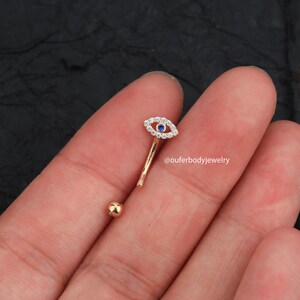 14K Solid Gold Evil Eye Eyebrow Ring/rook Barbell/curved Barbell/rook ...