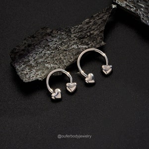 16G Implant Grade Titanium Heart Horseshoe Septum Ring Silver Gold ...