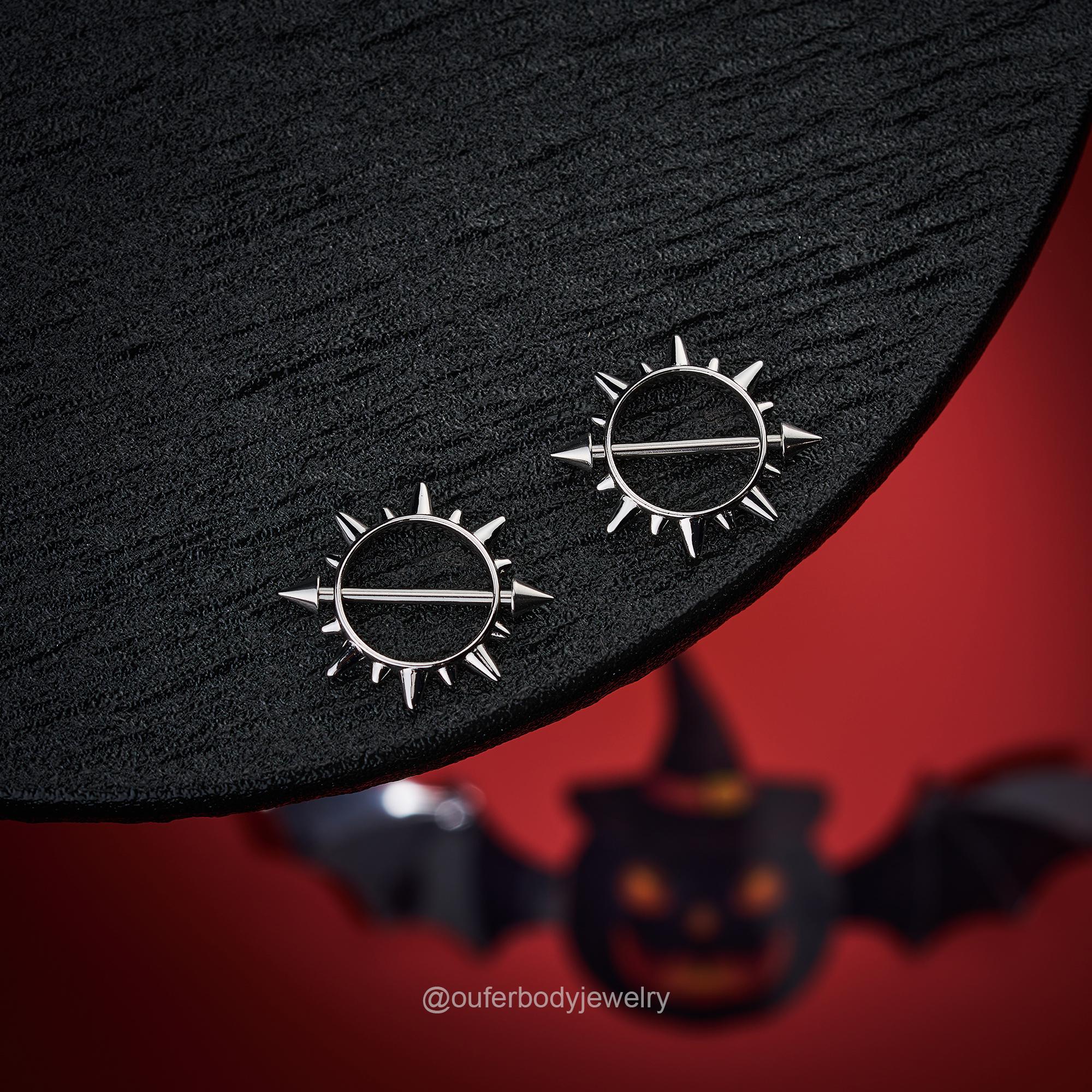 2 Pcs 14g Blacksilver Circular Sun Nipple Ringsnipple Piercingnipple 2034