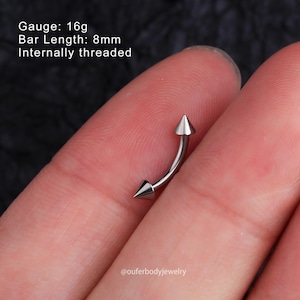 2PCS 16G 18G Titanium Internally Threaded Spike Eyebrow Rook Rings/rook ...