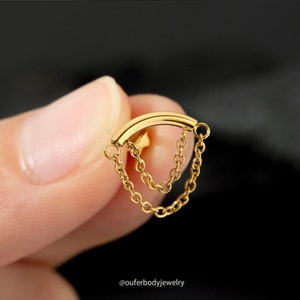 16G Double Chain Drape/dangle CZ Hidden Helix Piercing/rook Earring ...