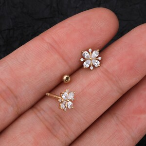 14K Solid Gold Flower Cartilage Piercing/helix Stud/rook Stud/tragus ...
