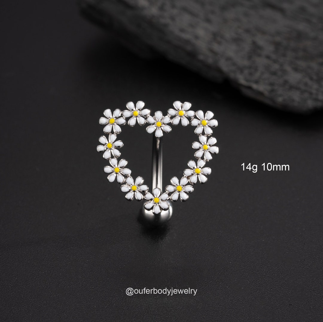 14G Sunflower Reverse Belly Button Ring/belly Piercing/navel Ring/top ...
