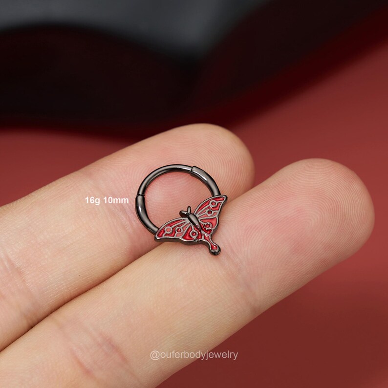 16G Red Black Wing Moth Hinged Segment Septum Ring/septum Hoop Clicker ...