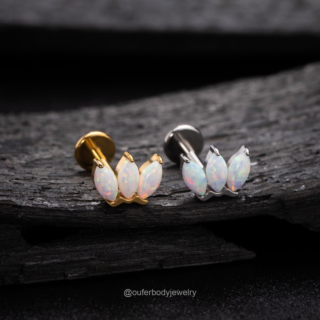 16G 18G Threadless Crown Opal Push-in Labret/tragus/cartilage/conch/forward Helix Stud/nose ...