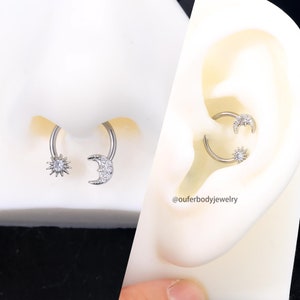 16G Sun & Star Septum Ring/daith Jewelry/cartilage Earring/helix Hoop ...