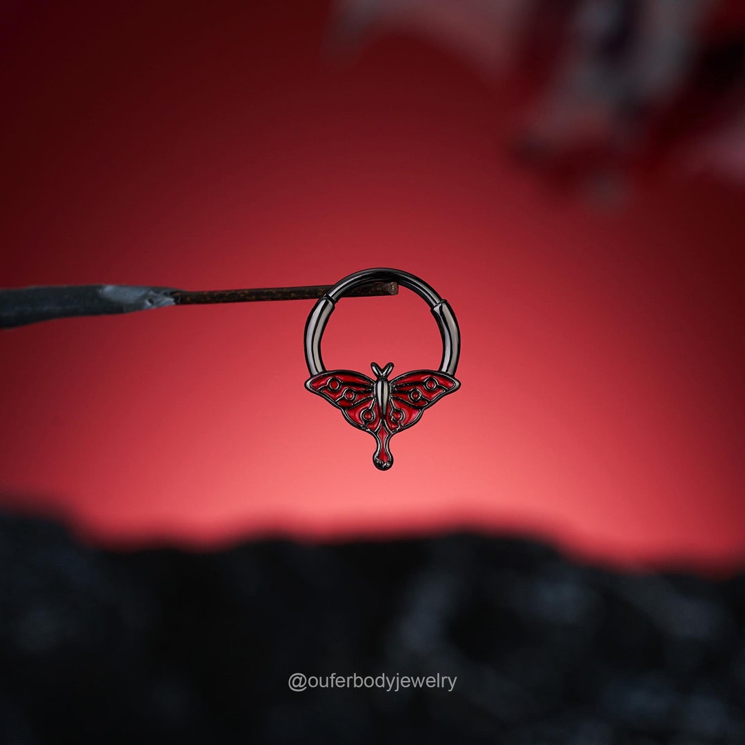 16G Red Black Wing Moth Hinged Segment Septum Ring/septum Hoop Clicker ...