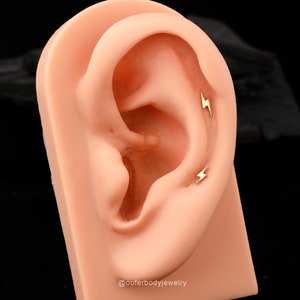 14K Solid Gold Tiny Lightning Bolt Threadless Push Pin Labret Stud/cartilage Earrings/forward ...