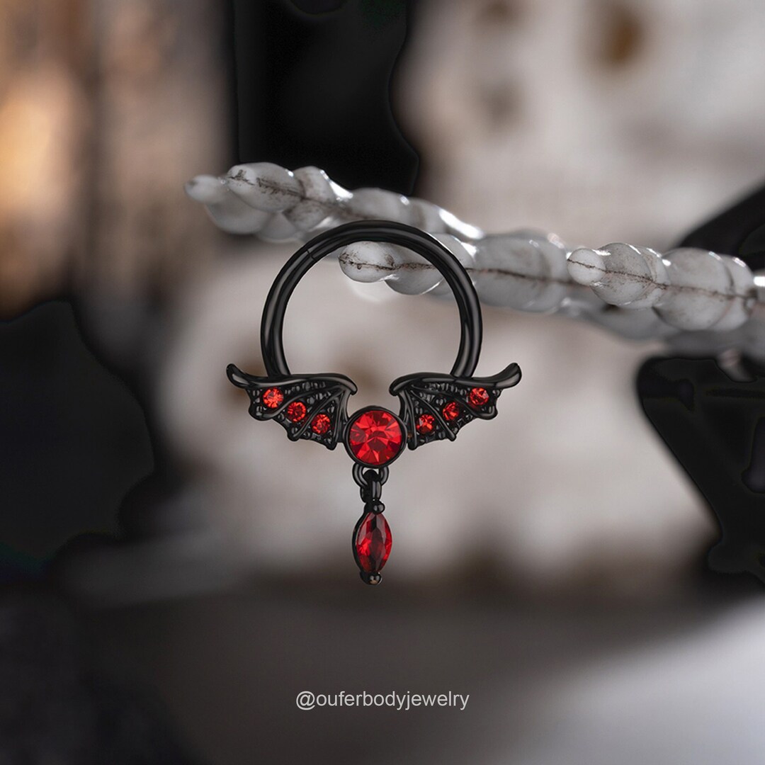 16G Bat Wing Halloween Septum Ring Black Silver Gold/daith Hoop/conch ...
