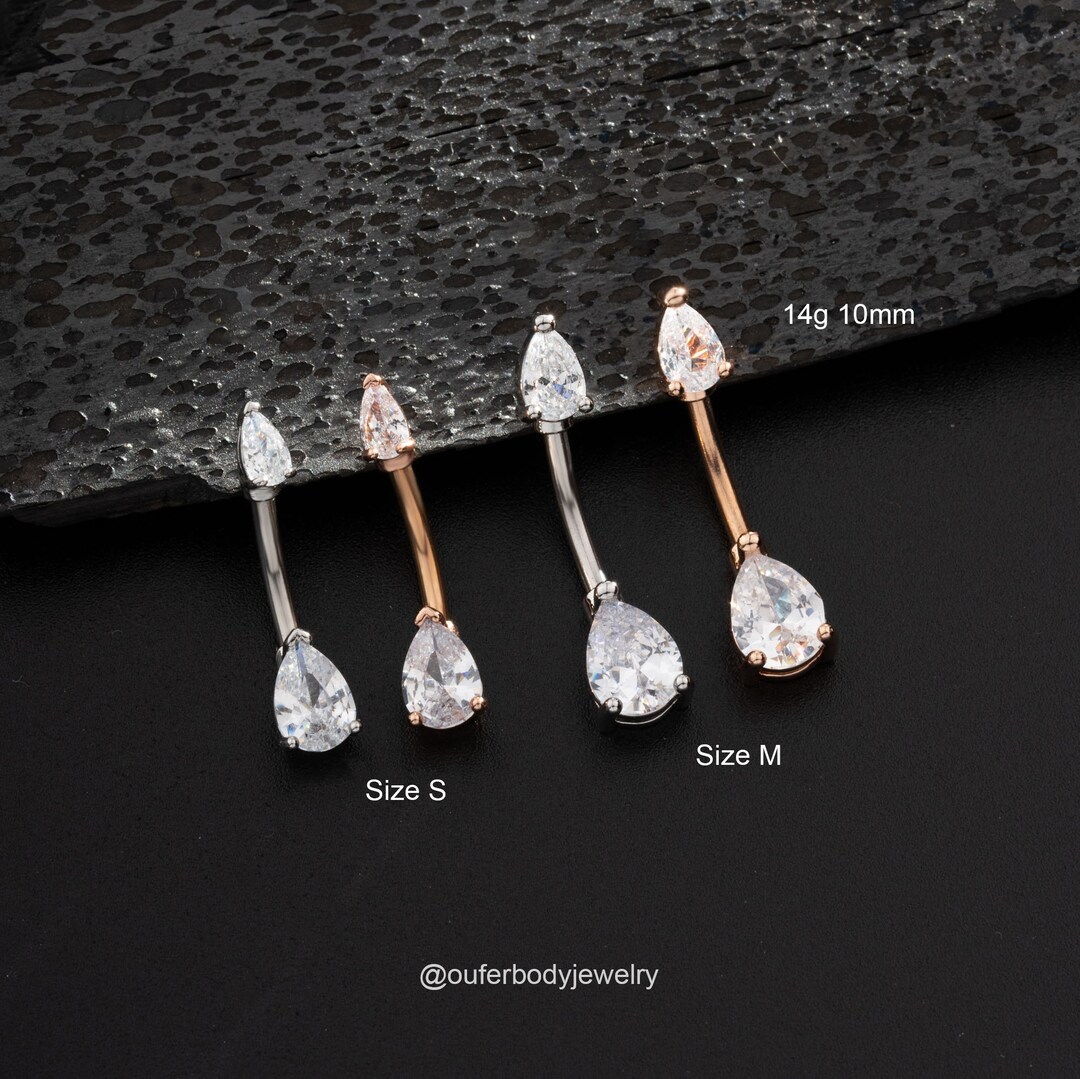 14G 316L Stainless Steel Crystal Teardrop Belly Button Ring/silver/rose Gold Navel Ring/belly ...