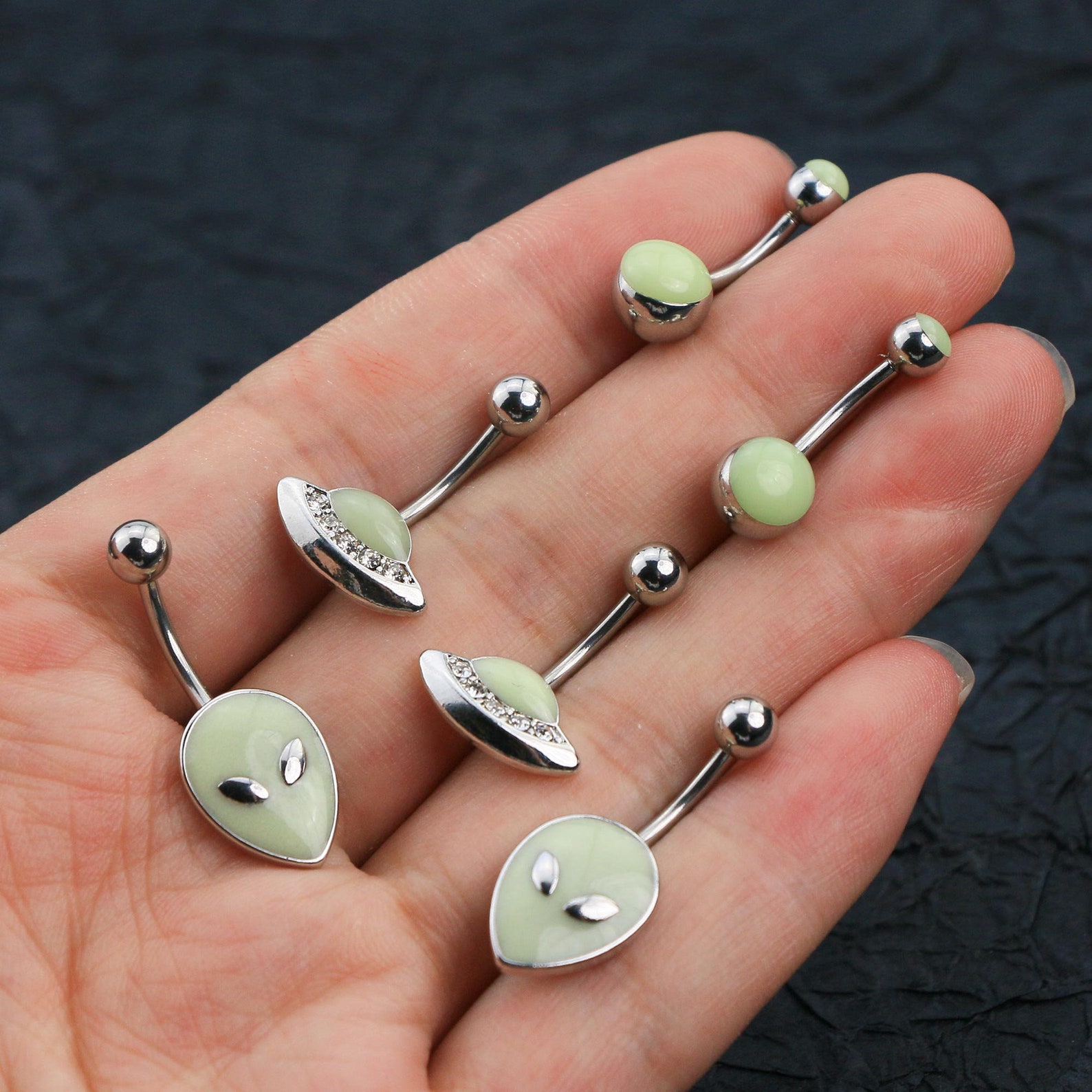 14G 3PCS Alien Glow in the Dark Belly Rings/ Navel Piercing - Etsy