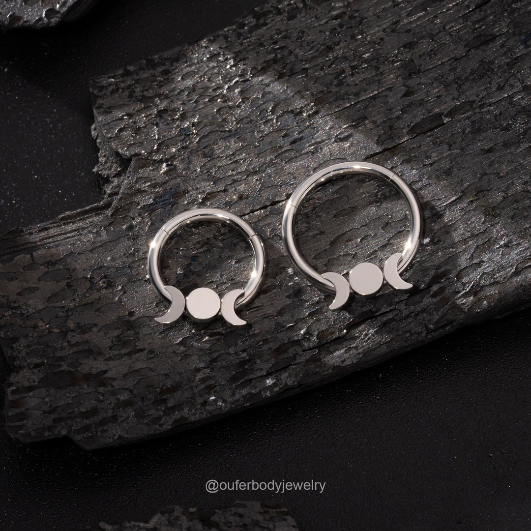 16G Moon Phase Septum Ring/silver Hinged Segment Clicker/daith Hoop Earring/cartilage Hoop/helix ...