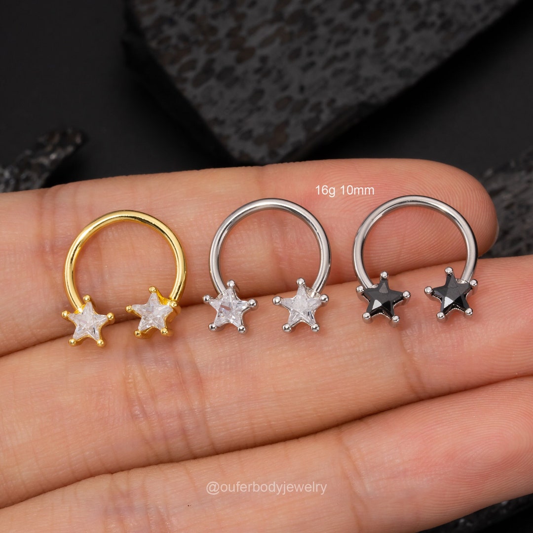 16G Star CZ Horseshoe Septum Ring/daith Earring/septum Piercing ...