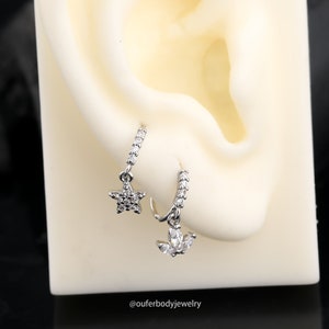 20G Dangle Nose Ring/heart/flower/crown/star Hoop Earrings/rook ...
