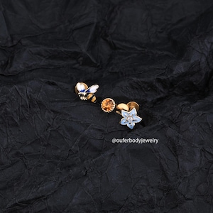 16G 3pcs Bee & Flower Cartilage Stud/helix Studs/rook Studs/tragus Stud/bee Jewelry/cartilage ...