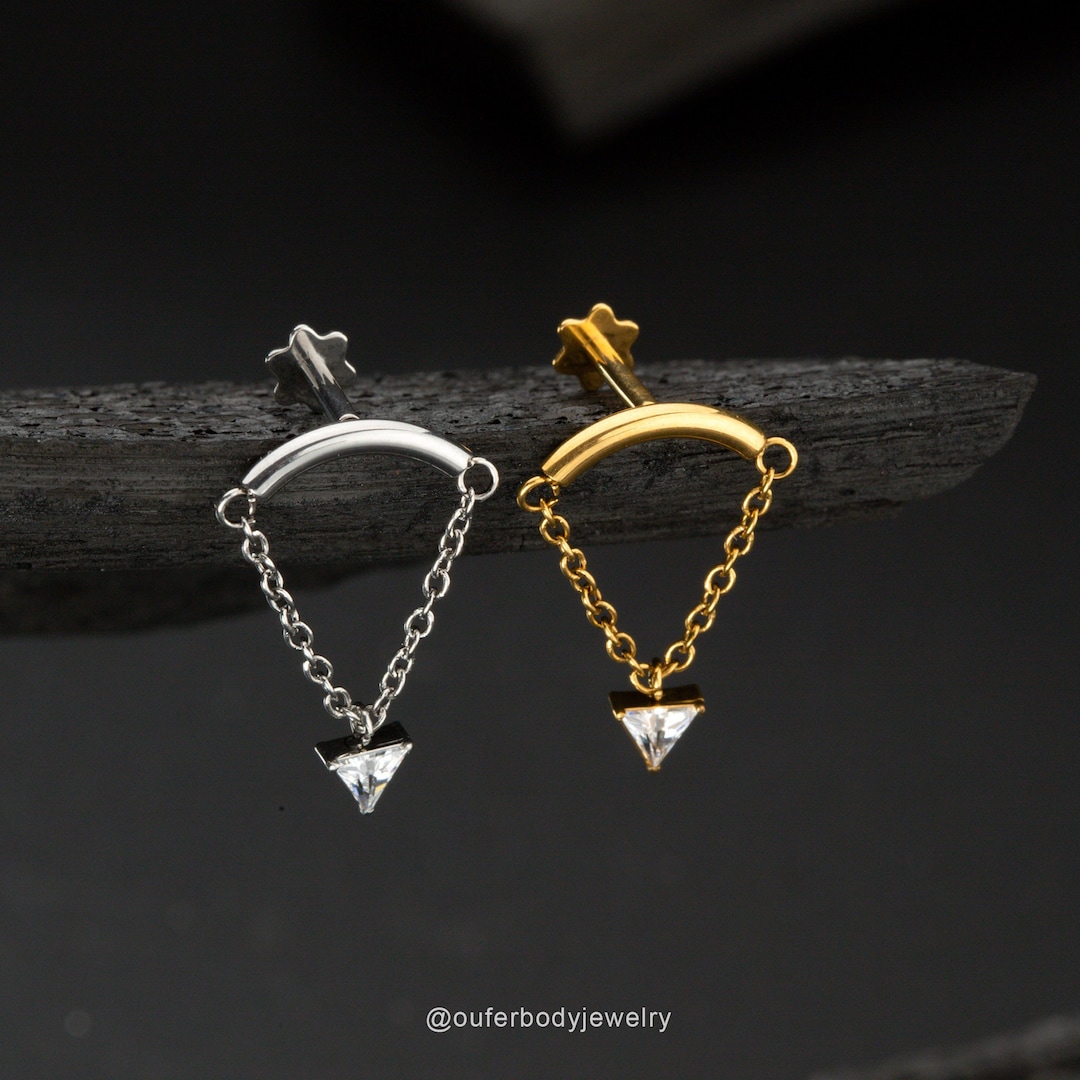 16G Triangle Drape/dangle CZ Hidden Helix Piercing/rook Earring ...